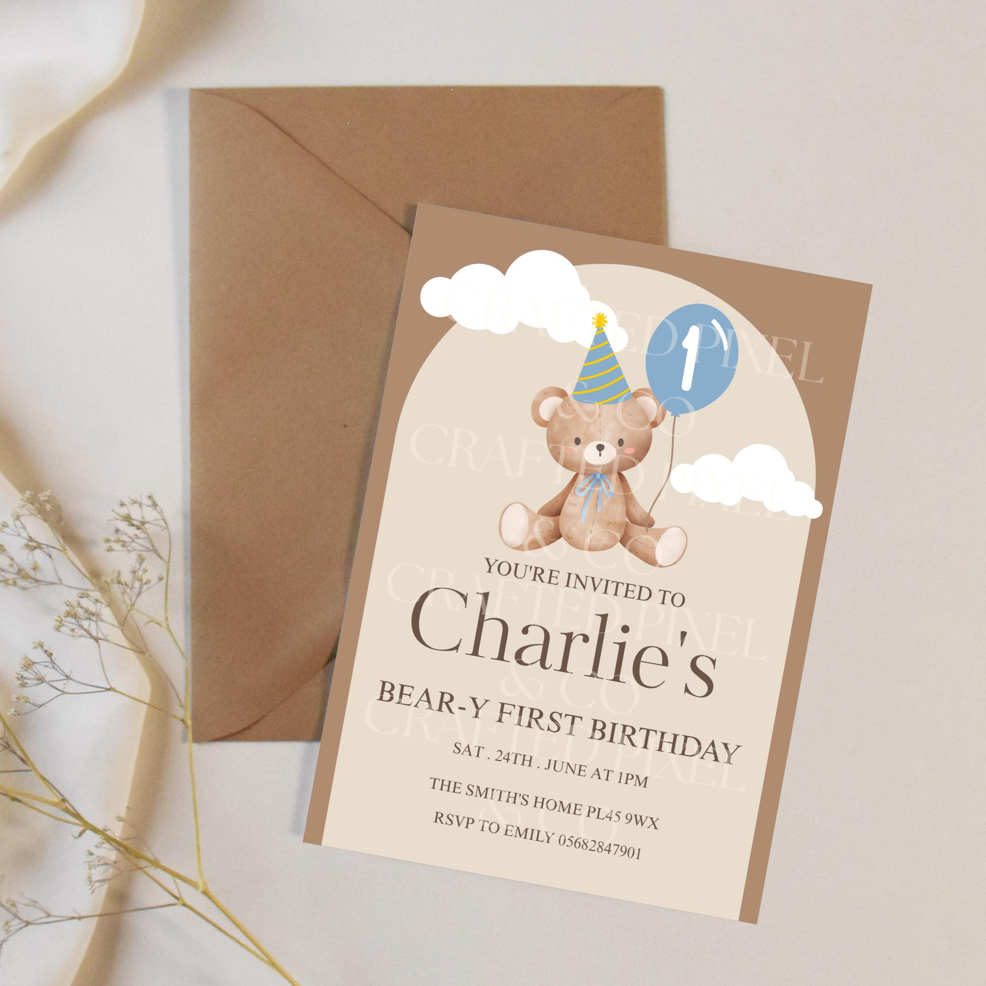 Teddy Bear Invitation, Custom Digital Invite, Personalised Printable ...