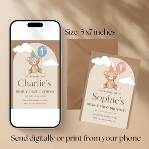 Teddy Bear Invitation, Custom Digital Invite, Personalised Printable ...