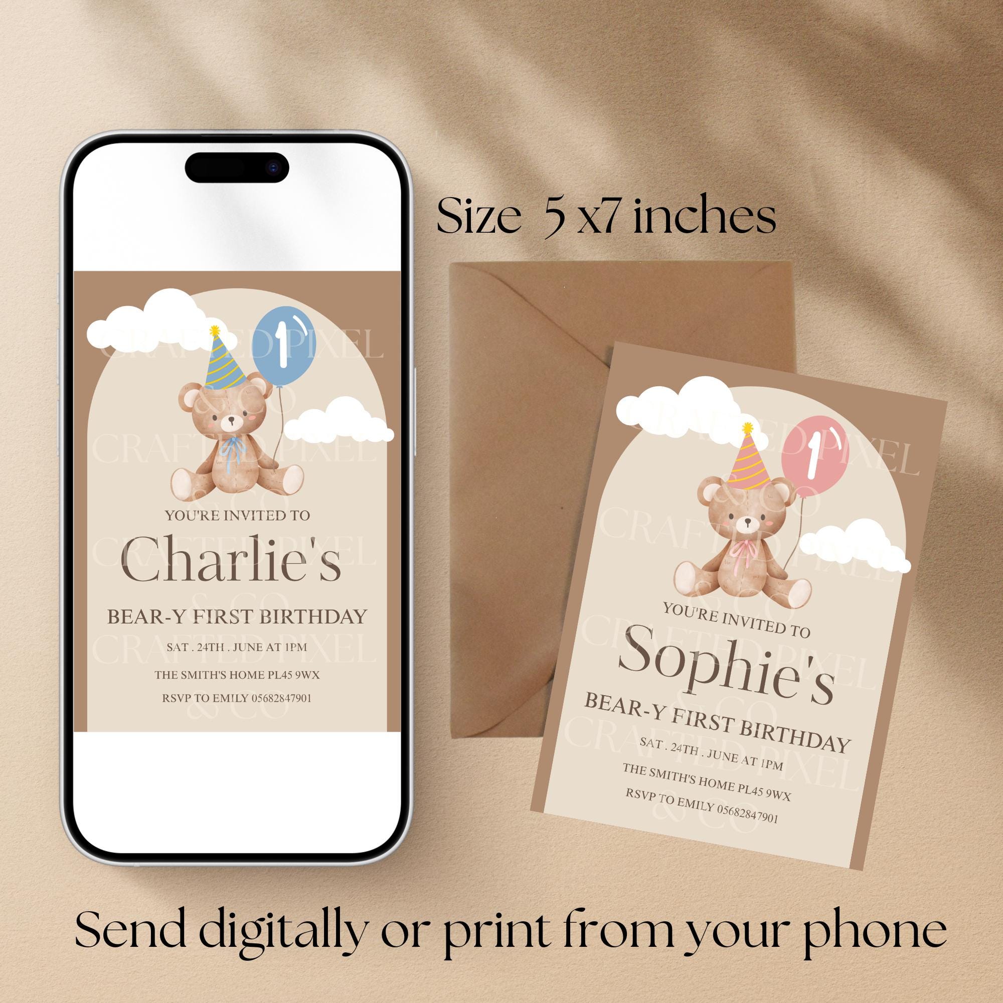 Teddy Bear Invitation, Custom Digital Invite, Personalised Printable ...