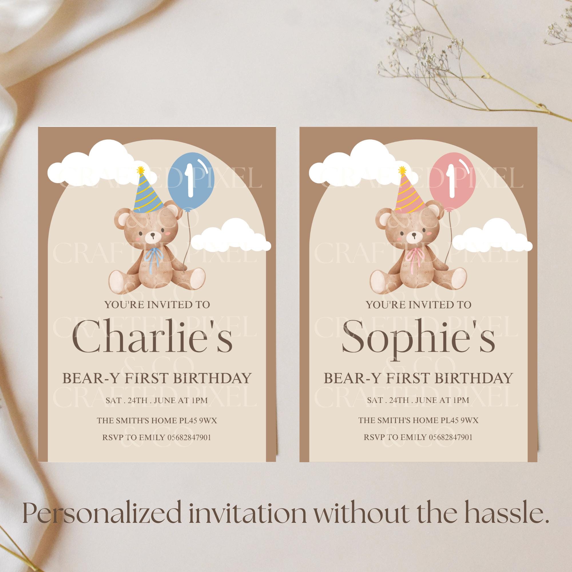 Teddy Bear Invitation, Custom Digital Invite, Personalised Printable ...
