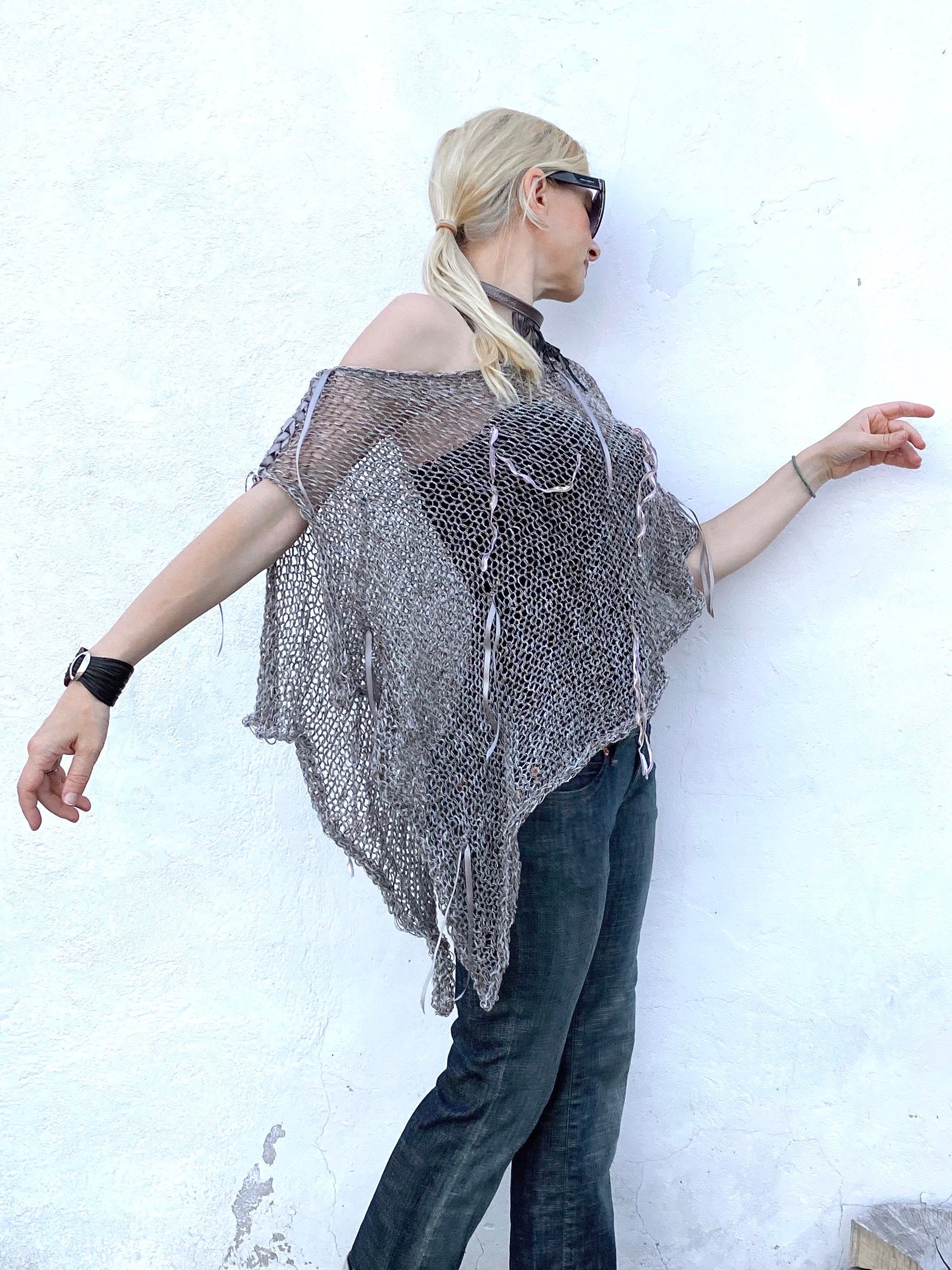 Fashion Shawl for Women and Teen Girls | Boho Knit Sweater Wrap, Blue ...