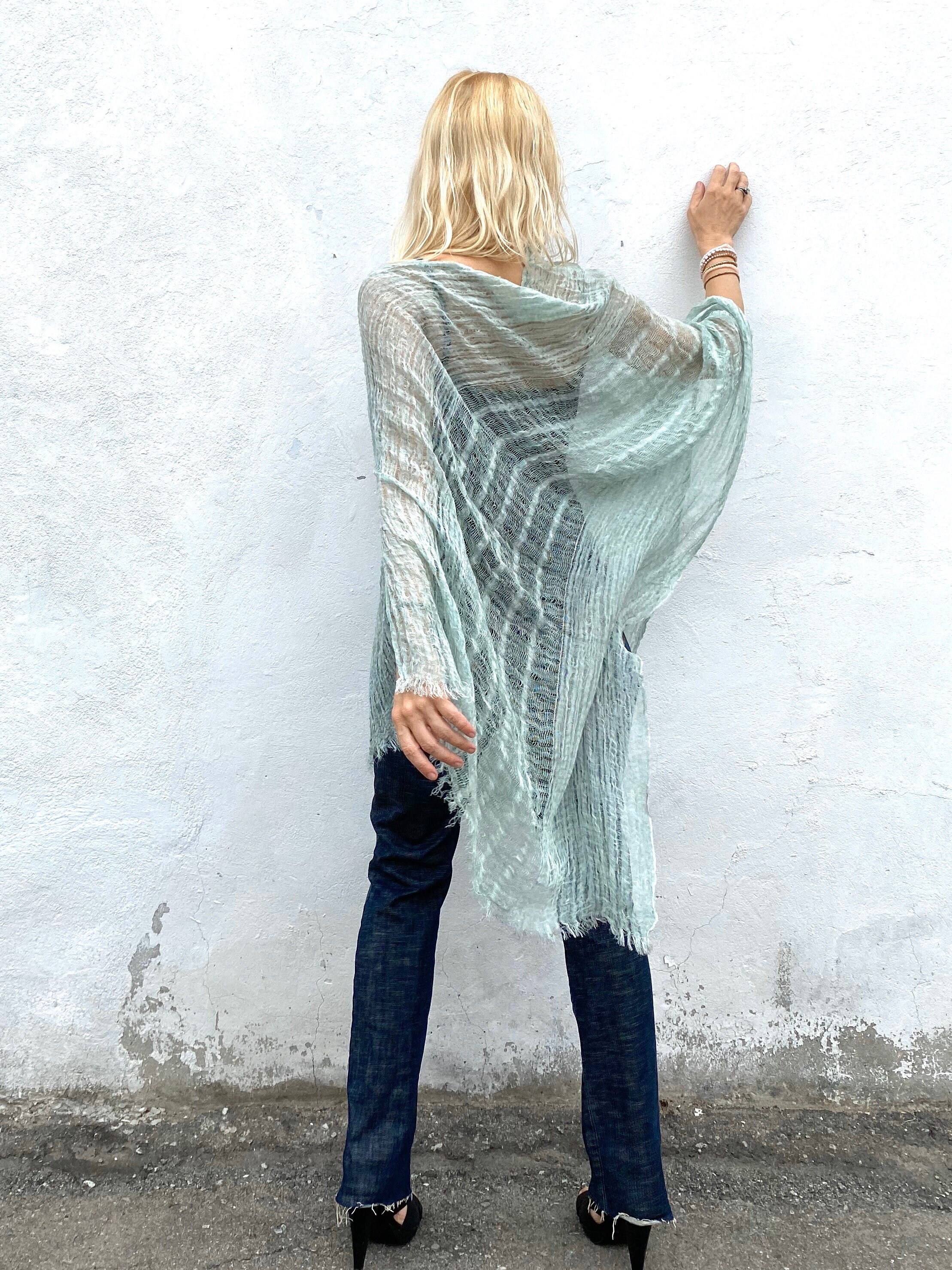 Linen Cover up Aqua | Linen Shawls and Wraps, Womens - Beach Cover Up ...