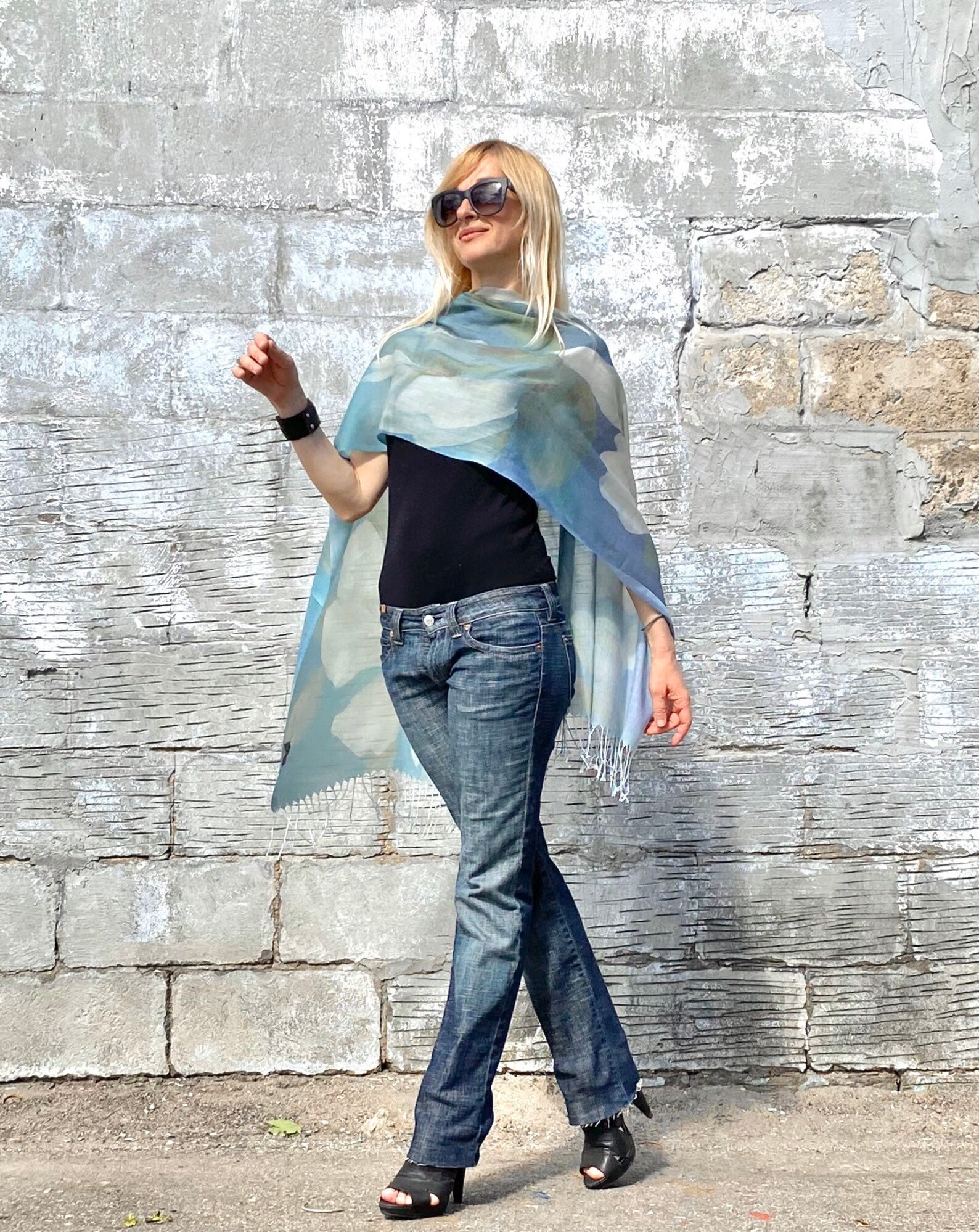 Blue Floral Shawl for Women Shawl for Bride Bridesmaids - Etsy