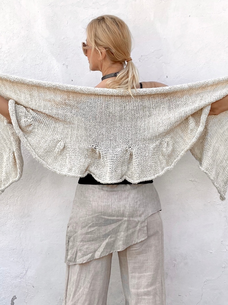 Ruffle Soft Wrap White| Long Wrap for Women, Cotton Knit Cover Up, Soft ...