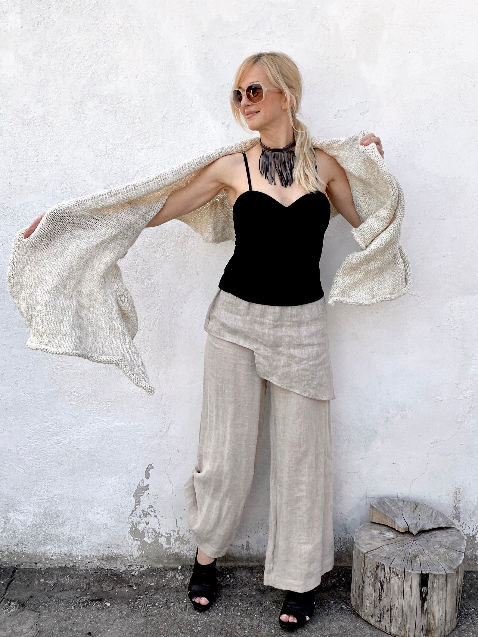 Ruffle Soft Wrap White| Long Wrap for Women, Cotton Knit Cover Up, Soft ...