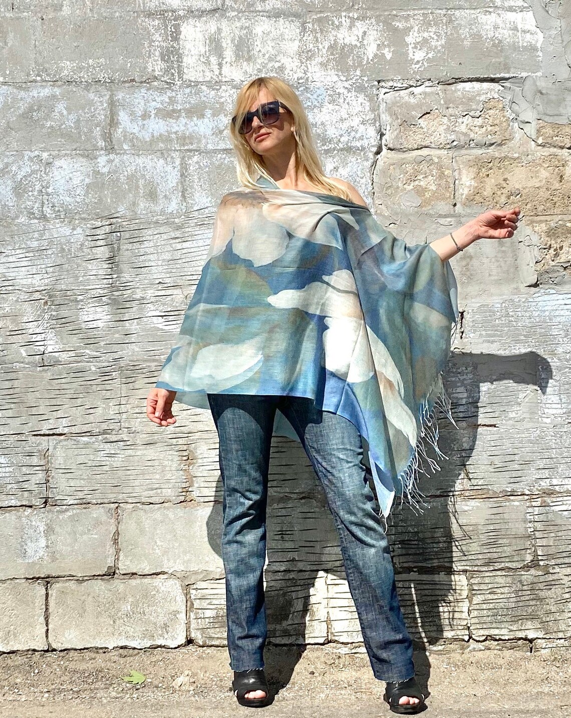 Blue Floral Shawl for Women Shawl for Bride Bridesmaids - Etsy