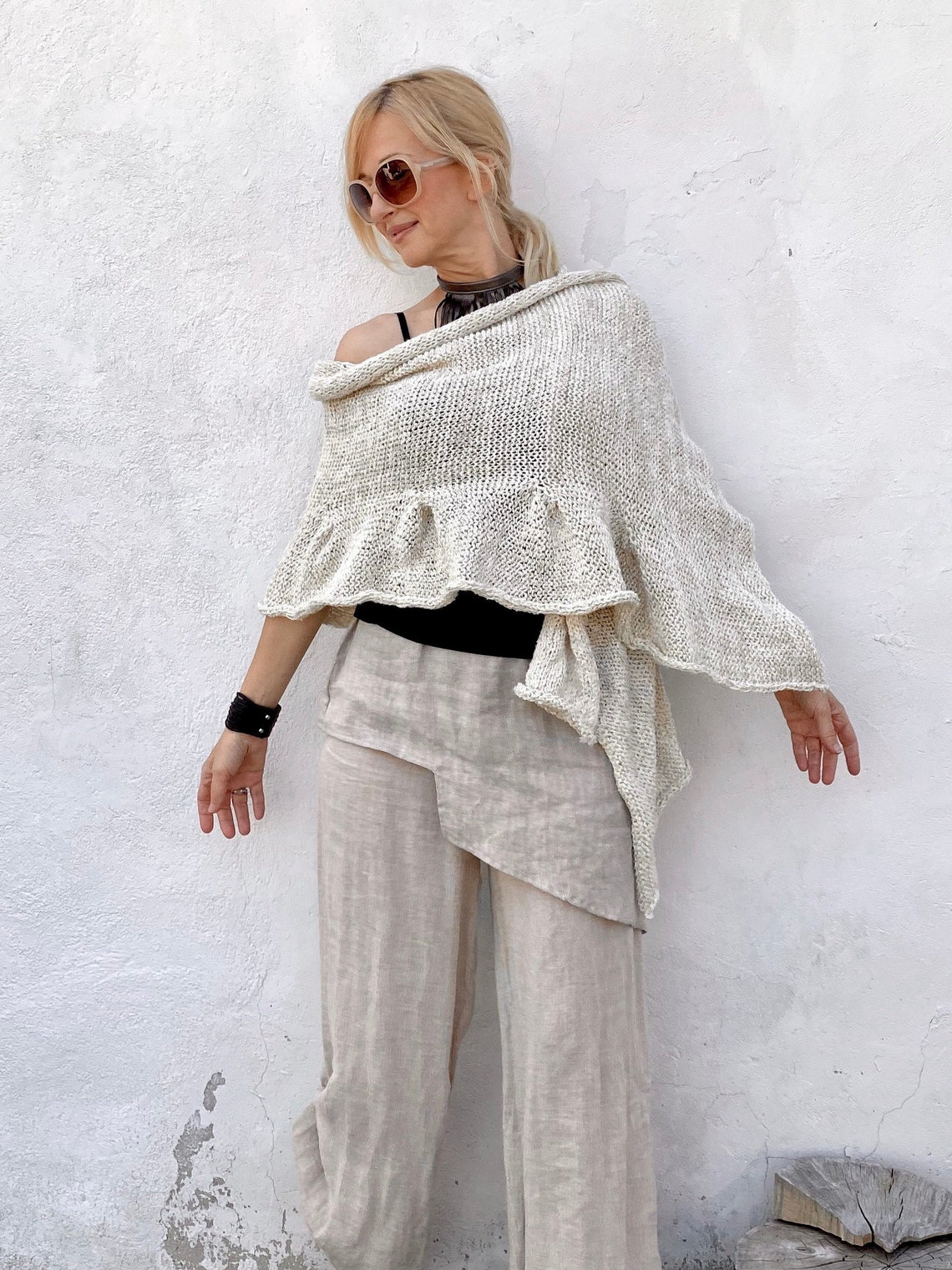 Ruffle Soft Wrap White Long Wrap for Women Cotton Knit Cover - Etsy Canada