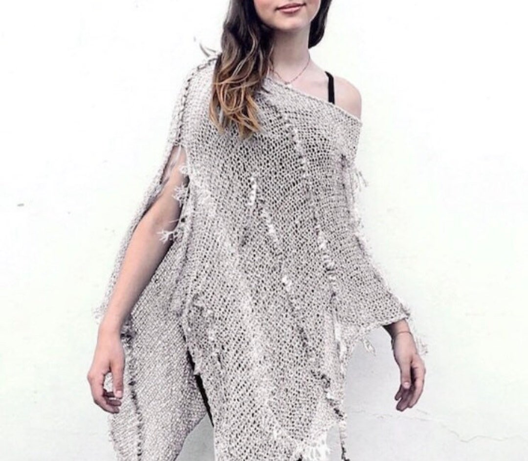 Boho Knit Wrap Shawl for Women | Distressed Summer Wrap Poncho, Hippie ...