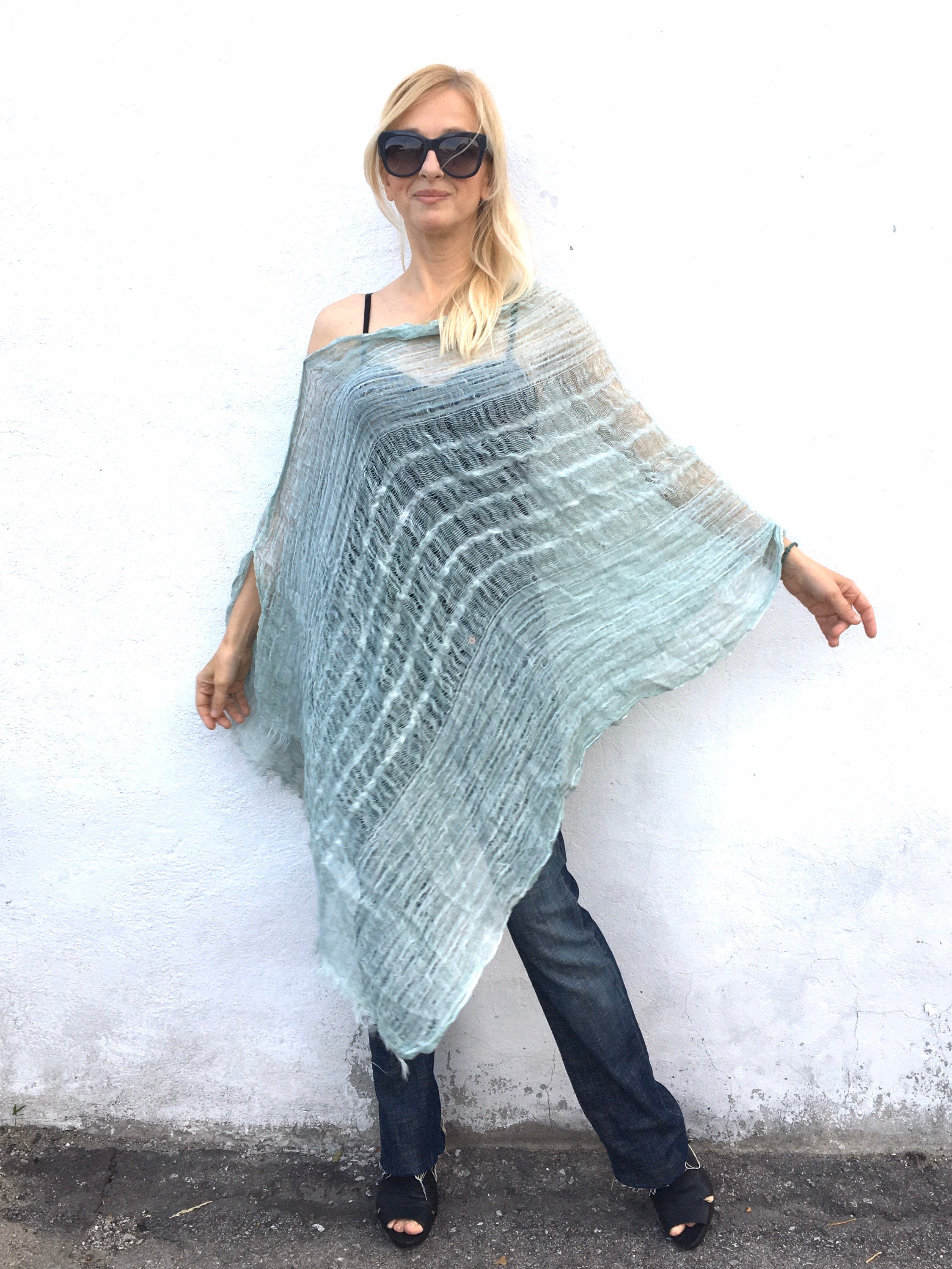 Linen Cover up Aqua | Linen Shawls and Wraps, Womens - Beach Cover Up ...