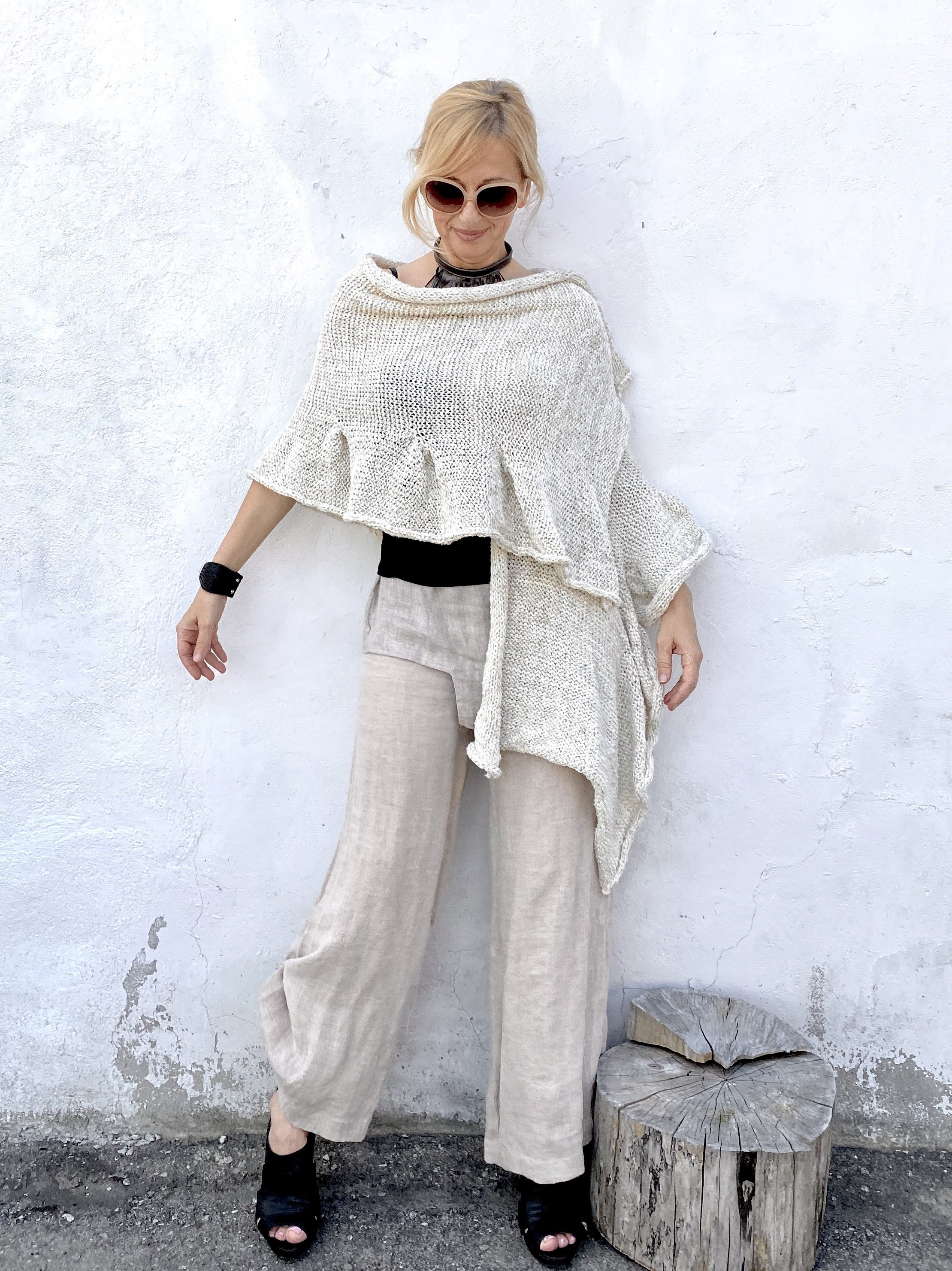 Ruffle Soft Wrap White Long Wrap for Women Cotton Knit Cover - Etsy Canada