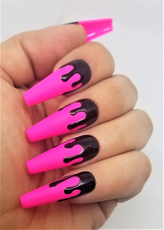 Hot Pink Matte Nails Neon Matte Coffin Faux Nail Set Pink, 24 Pack