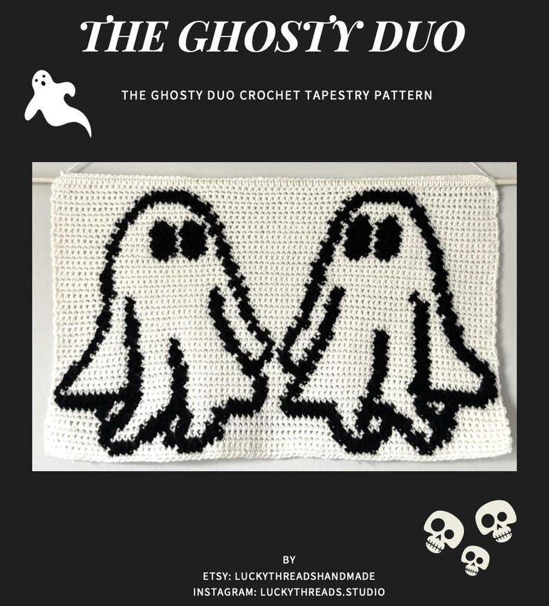 Crochet Tapestry Pattern - the Ghosty Duo - Spooky and Cute, Black and ...