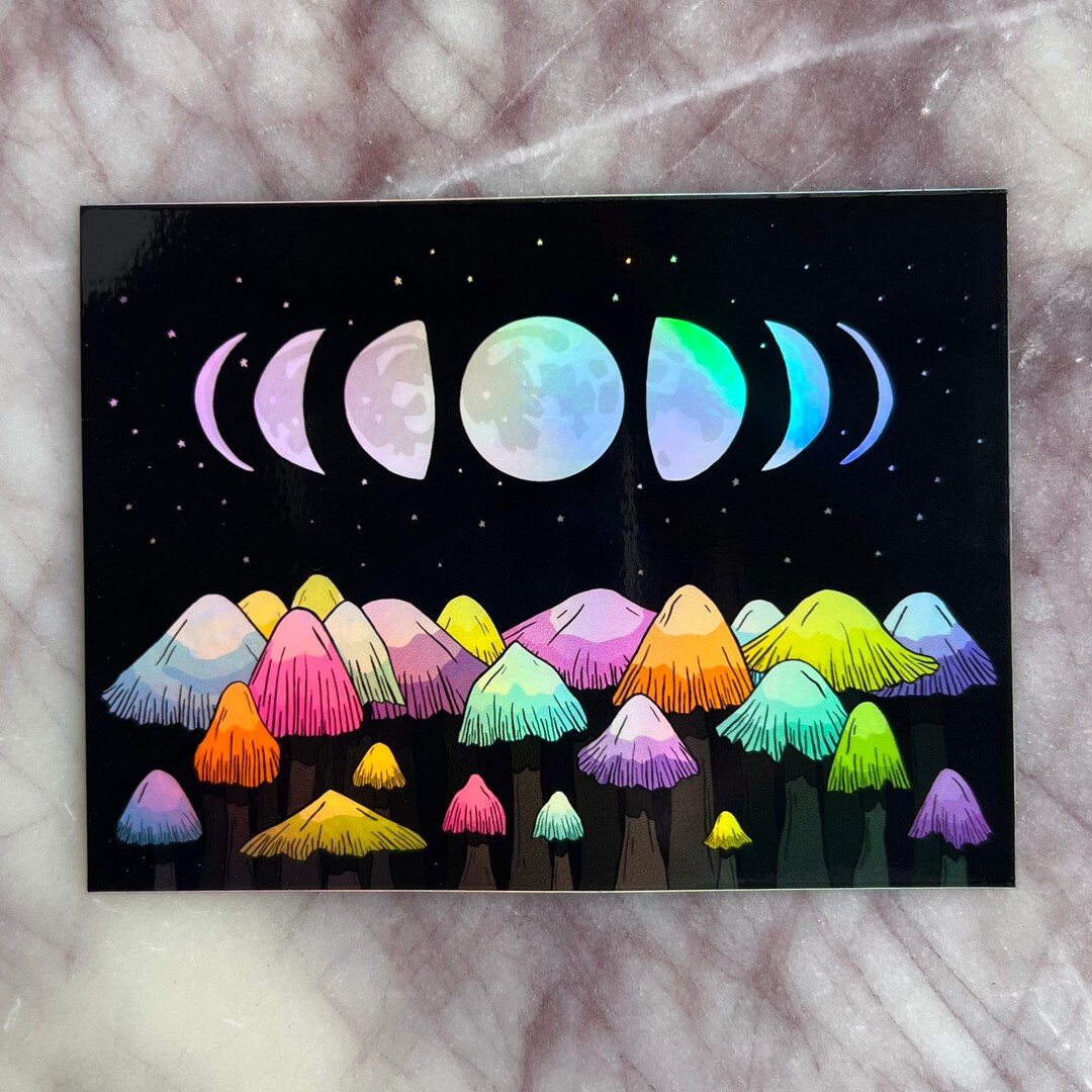 Holographic Moons Sticker, Mushroom Sticker, Hippie Sticker, Hippy ...