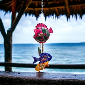 Tropical Fish Hanging Decoration Artisan Made Handpainted Coconut ...