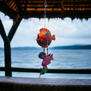 Tropical Fish Hanging Decoration Artisan Made Handpainted Coconut ...
