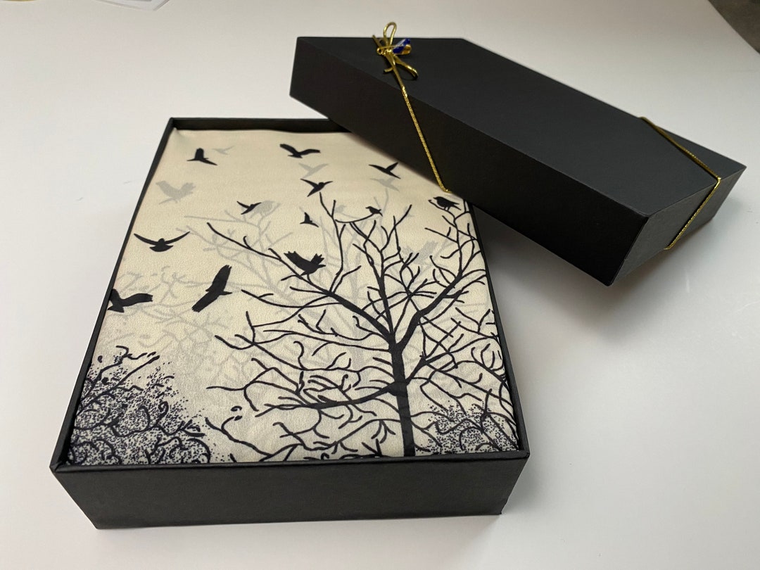 Best Gift Birds Scarf in Gift Box - Silky Art Scarves in an Elegant ...