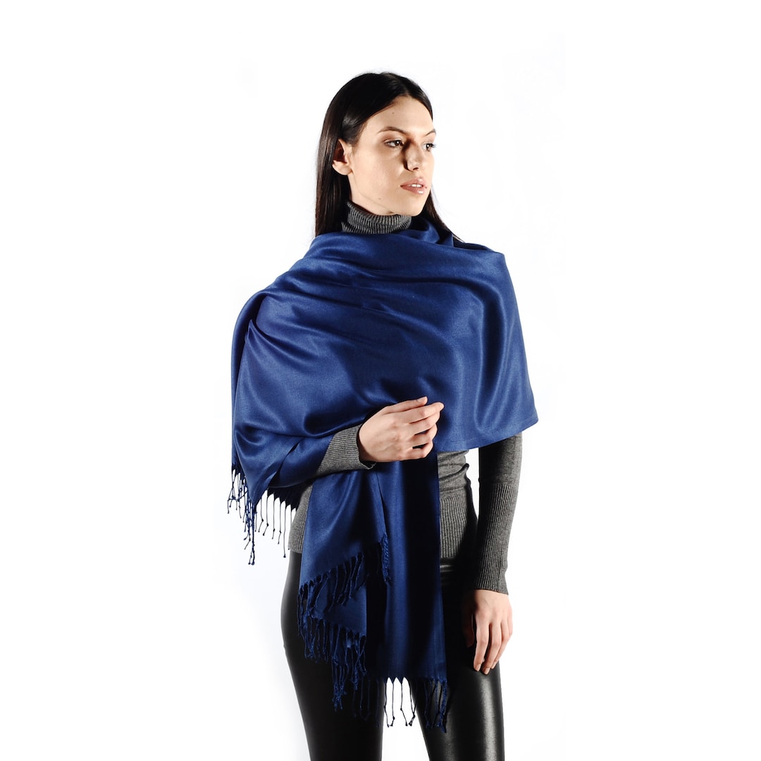 Navy Blue Scarf Wrap Shawl Pashmina Silky Soft Oversized | Wedding ...