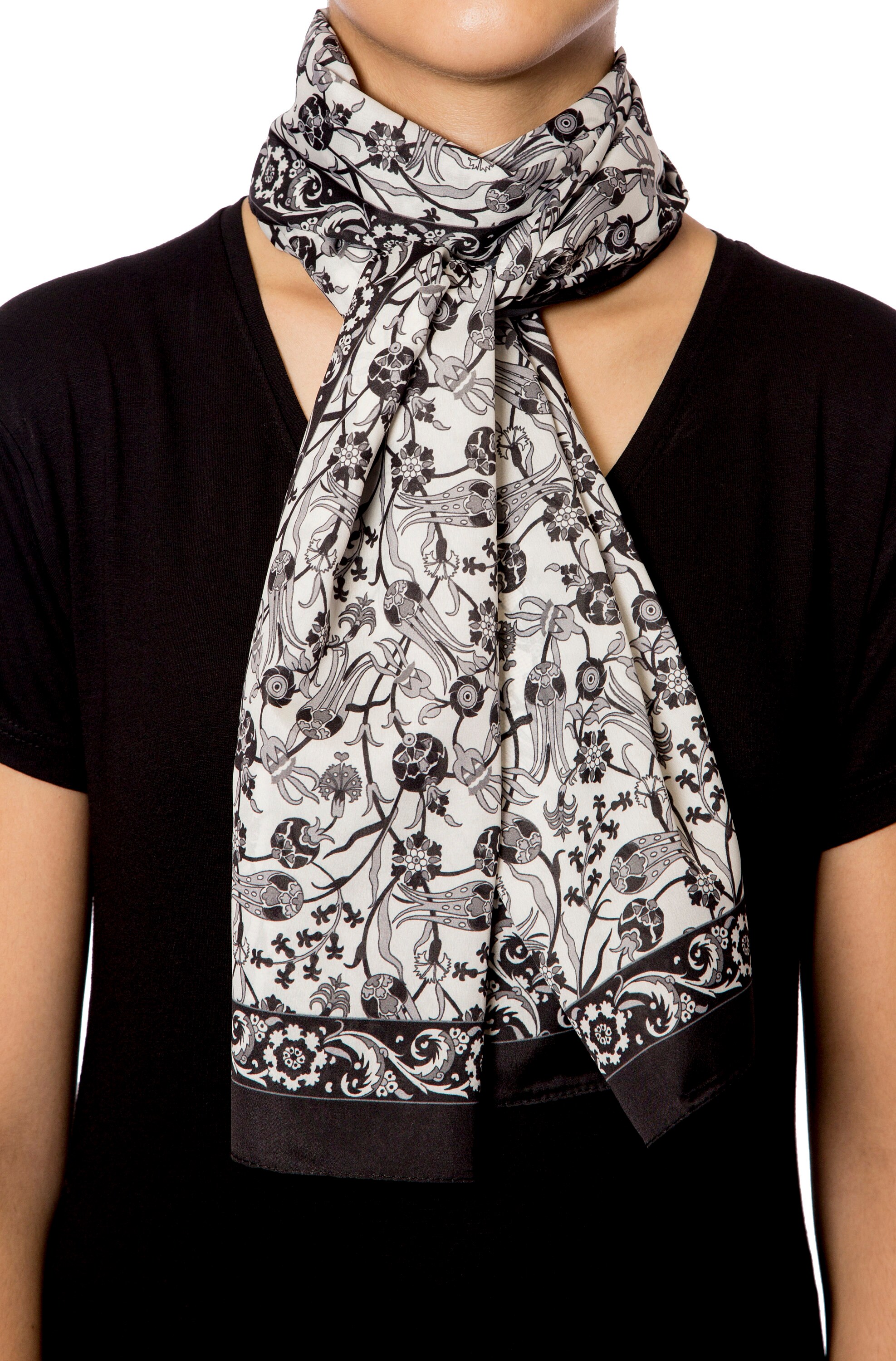Black and White Scarf in Gift Box - Silky Art Antique Turkish Pattern ...