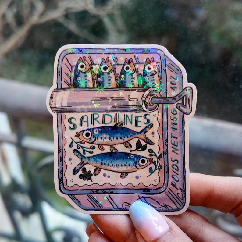 Sardine Can Sticker – Handmade Sticker in Matte, Glossy or Holographic ...