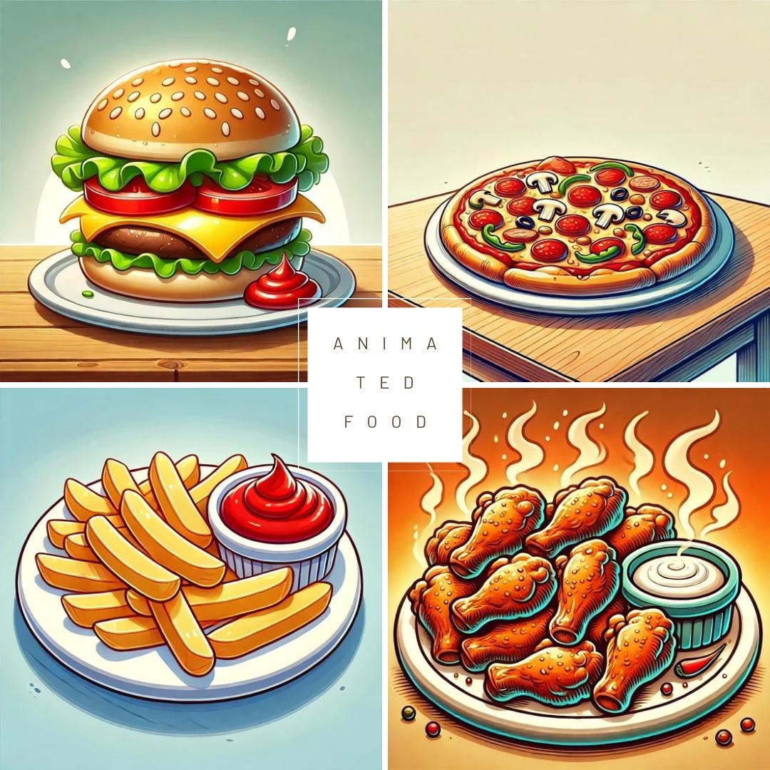 Package of 4 Animated Fast Food Images| Burger | Pizza | Fries ...