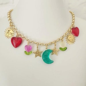 Multi Charms Necklace/summer Necklace/statement Necklace for Her/gold ...