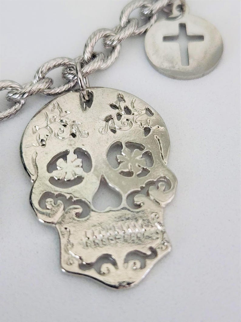 Halloween Catrina Necklace in Stainless Steel - Silver Skull Necklace ...