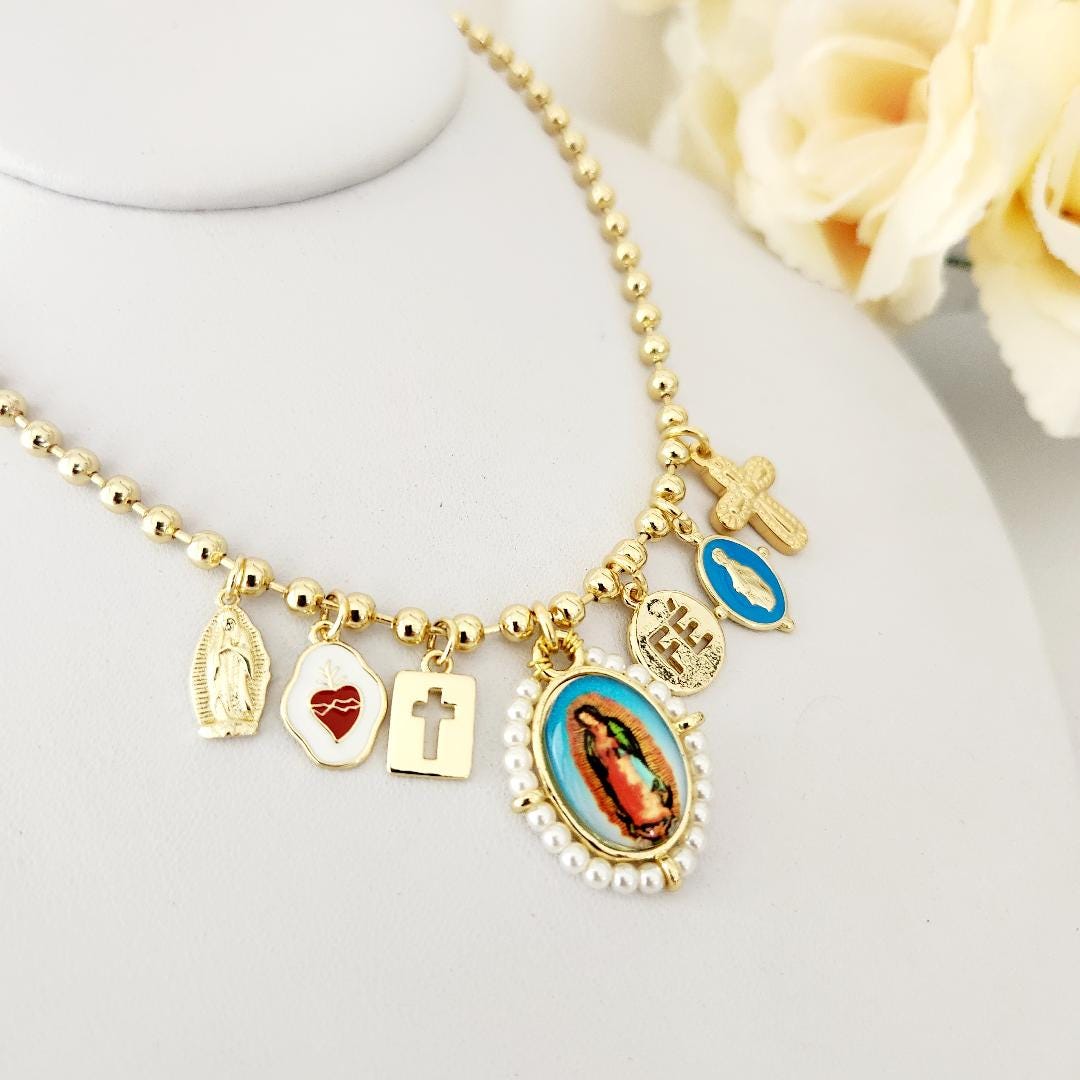 Virgin Mary Necklace and Catholic Charms, Handmade Jewelry - Etsy