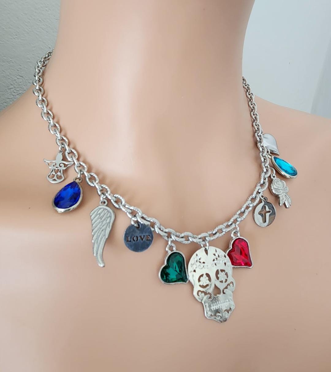 Halloween Catrina Necklace in Stainless Steel - Silver Skull Necklace ...