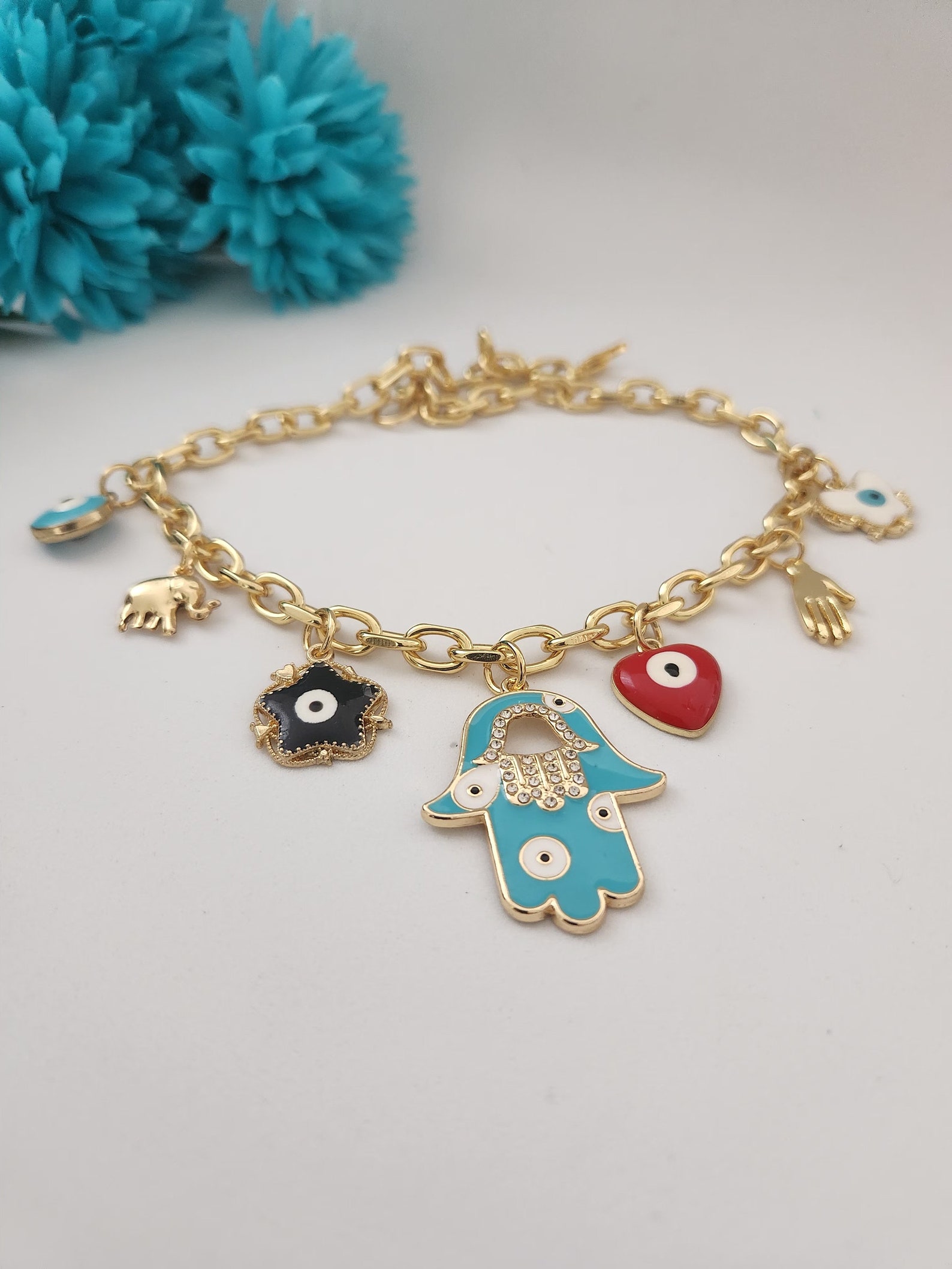 Hand of Fatima Necklace, Turkish Eye Charms, Fashion Jewelry - Etsy