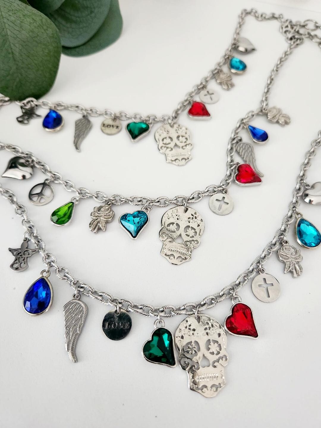 Halloween Catrina Necklace in Stainless Steel Silver Skull Necklace ...