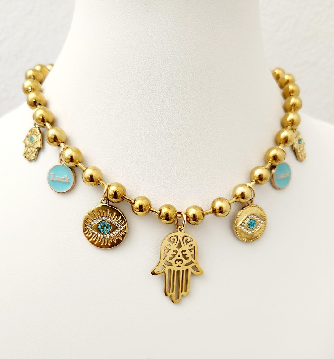 Thick Steel Ball Chain/fatima and Evil Eye Necklace/one of 50 Style ...