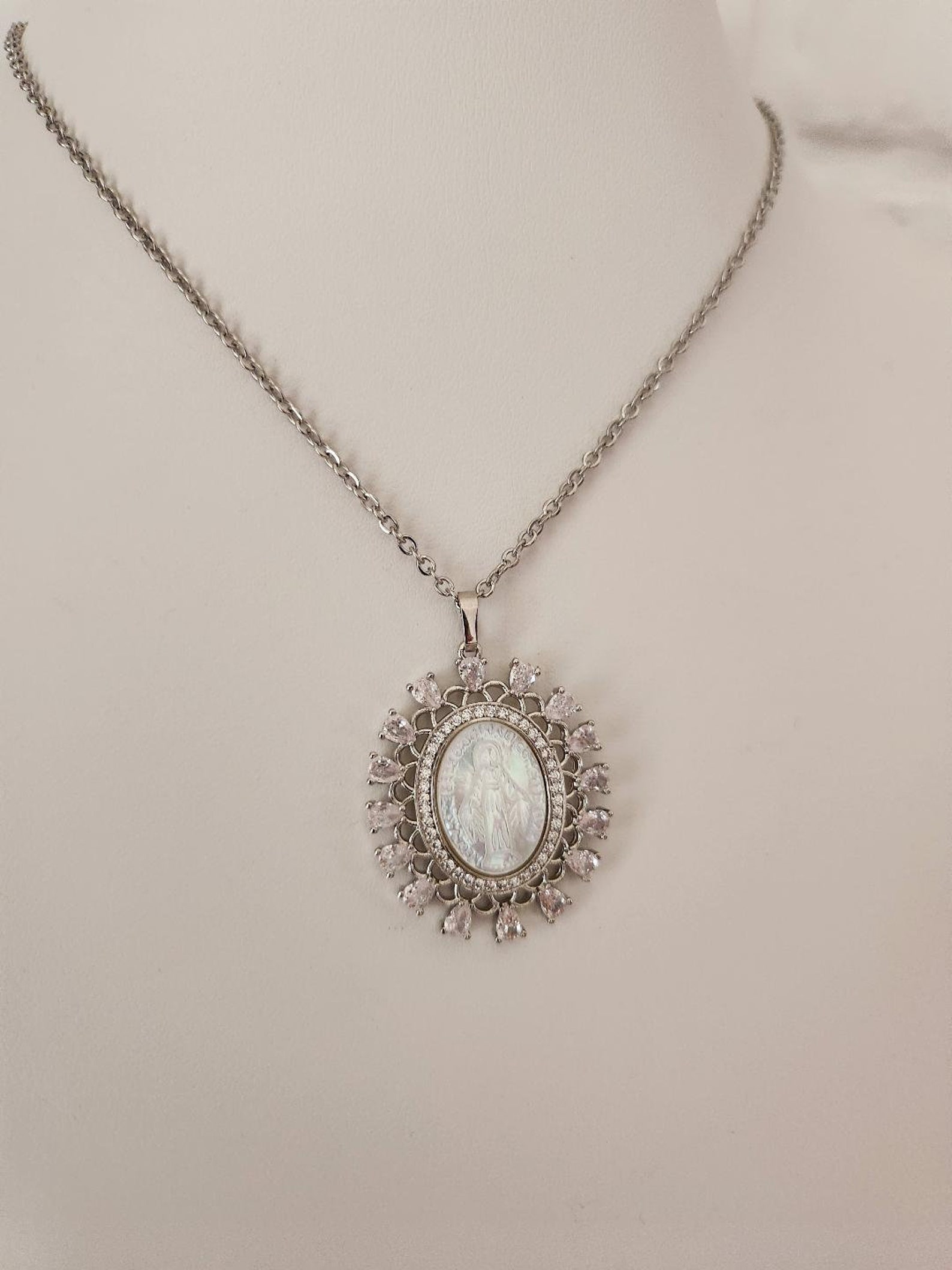 Virgin of Miracles Medal Necklace, Virgin Mary Pendant, Religious ...