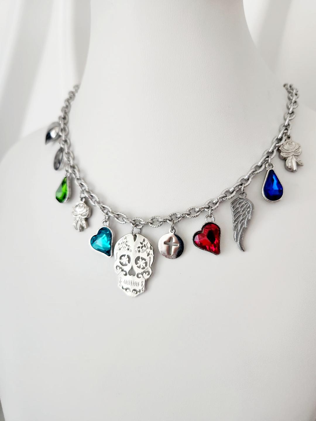 Halloween Catrina Necklace in Stainless Steel - Silver Skull Necklace ...