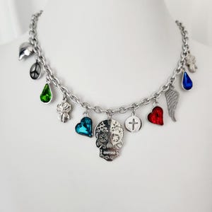 Halloween Catrina Necklace in Stainless Steel - Silver Skull Necklace ...