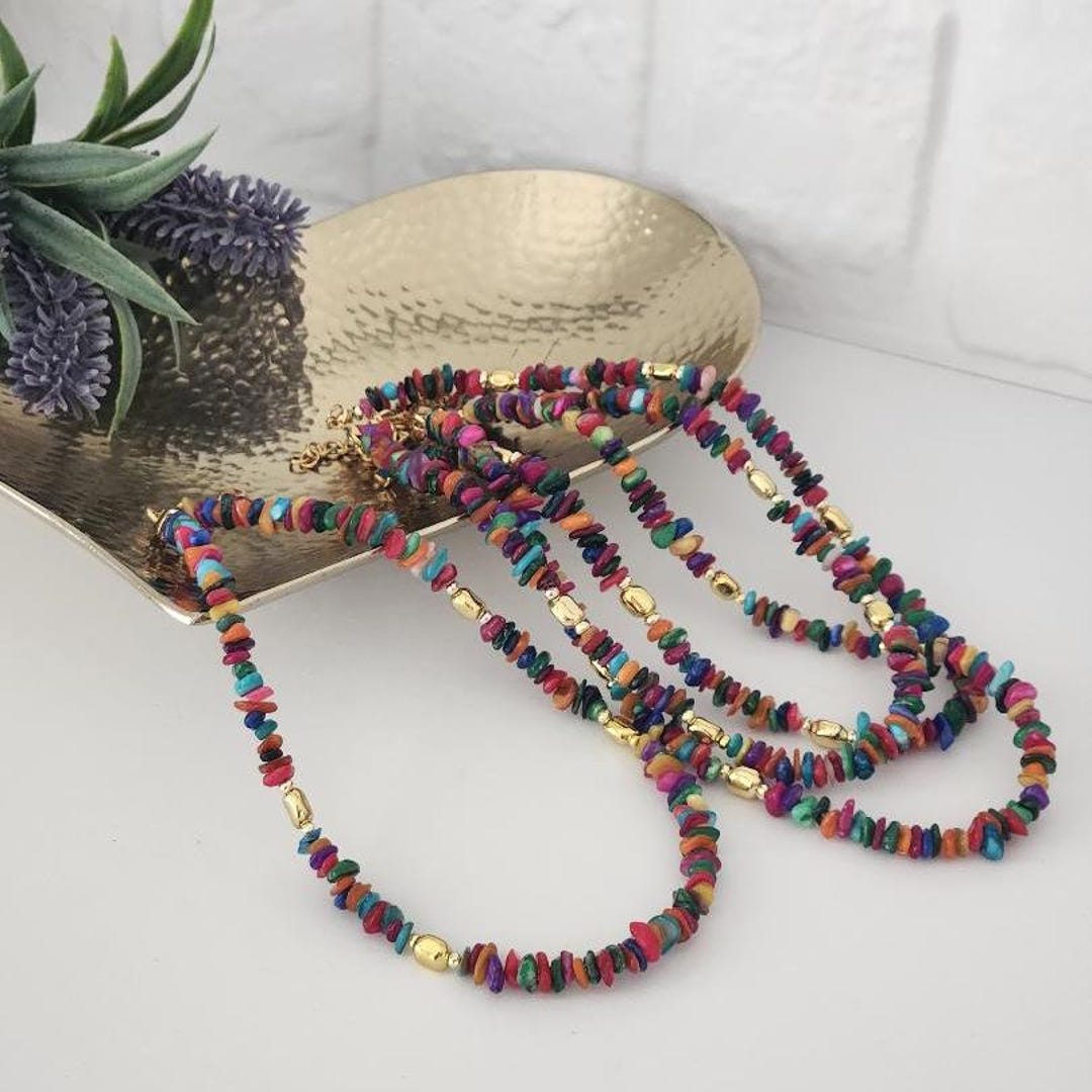 Natural Freshwater Shell Bead Choker, Summer Necklace, Colorful ...