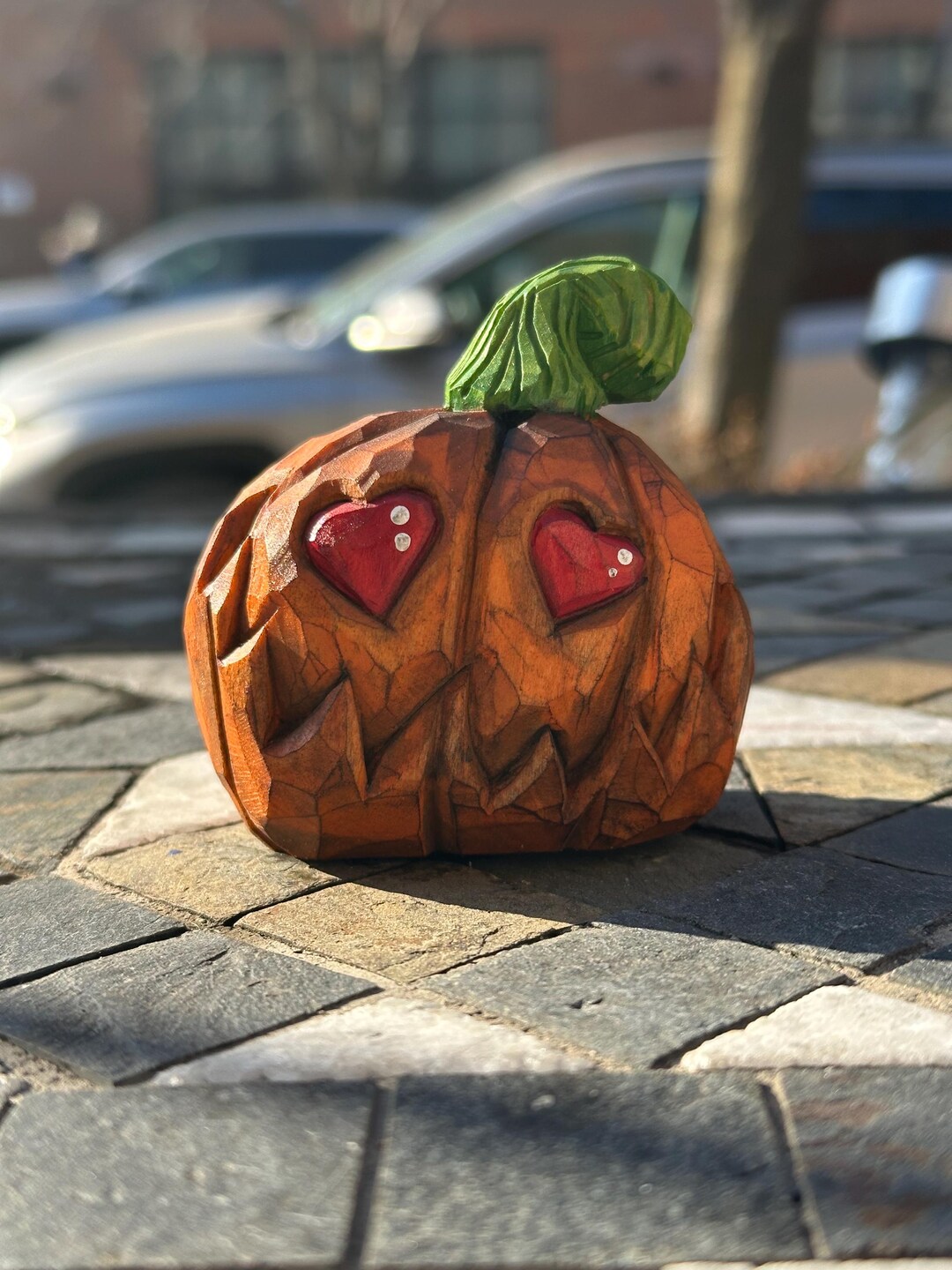 Hand Carved Wooden Valentines Day Cute Pumpkin-hand Painted Pumpkin ...