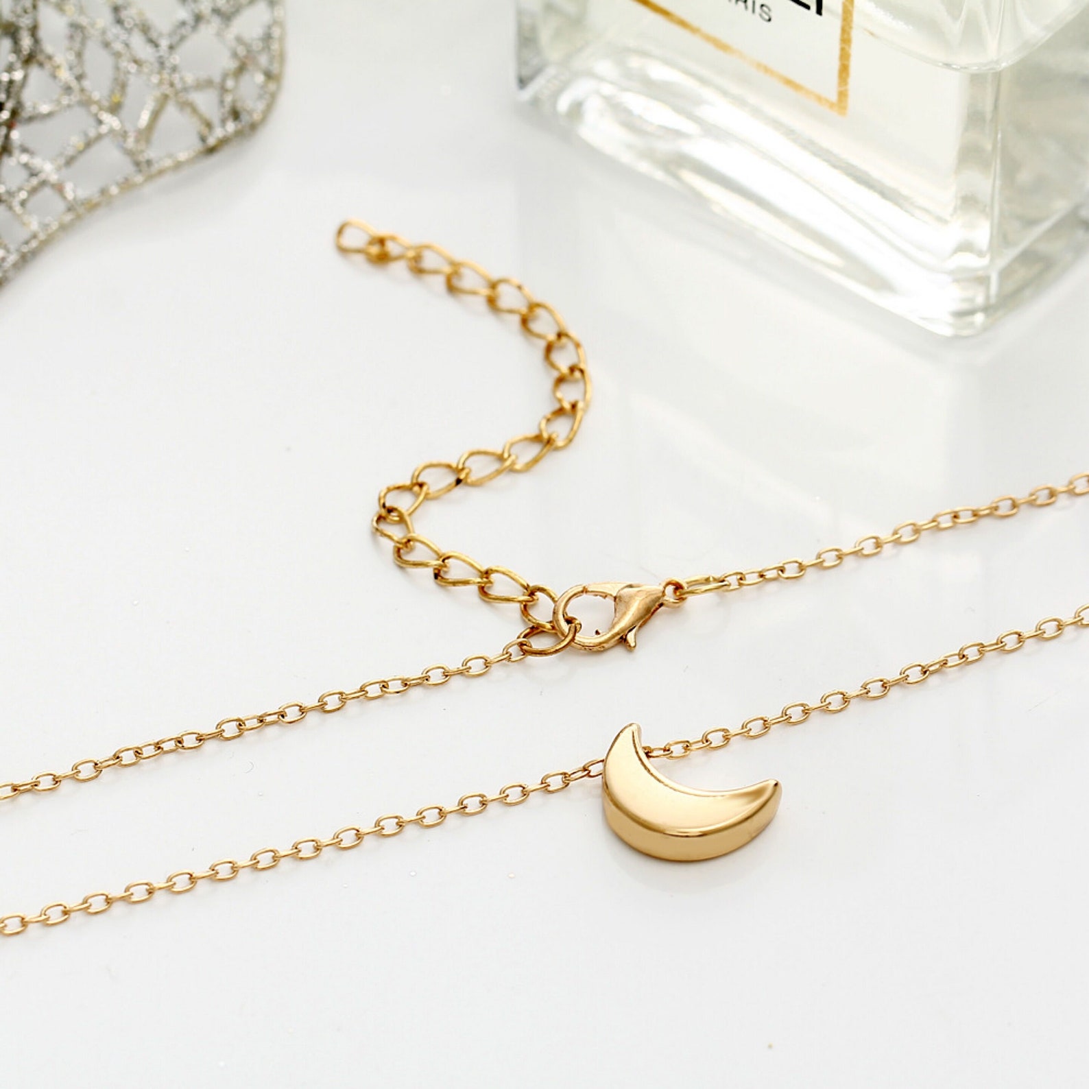 Gold Moon Necklace Moon Necklace Crescent Moon Charms - Etsy