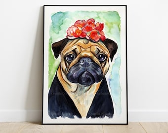 Pug Watercolor Painting Original Artwork | Etsy