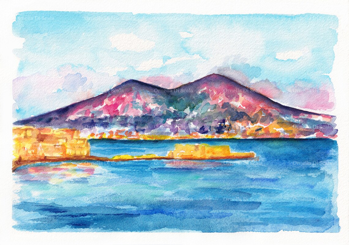 Naples Vesuvius Modern Watercolor Painting Original Artwork - Etsy