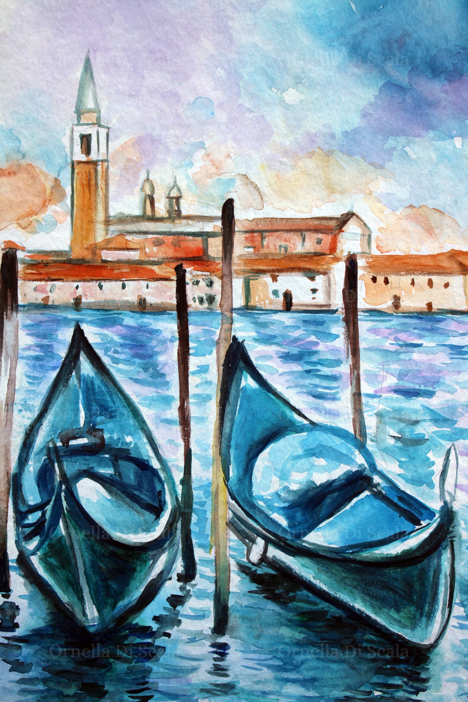 Acquerello Venezia gondole opera originale dipinta a mano - Etsy Italia