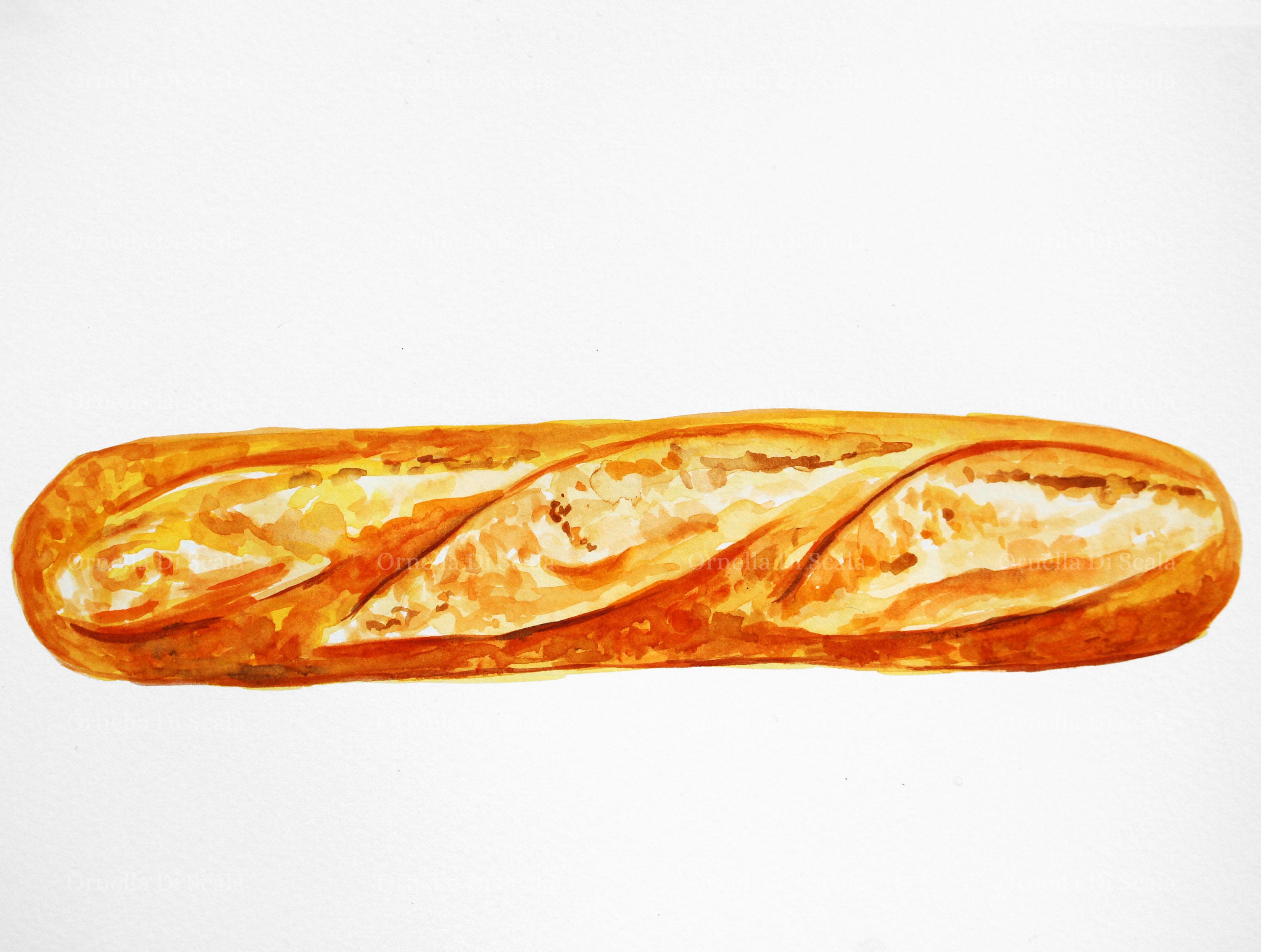French Bread Baguette Watercolor Painting Instant Download - Etsy