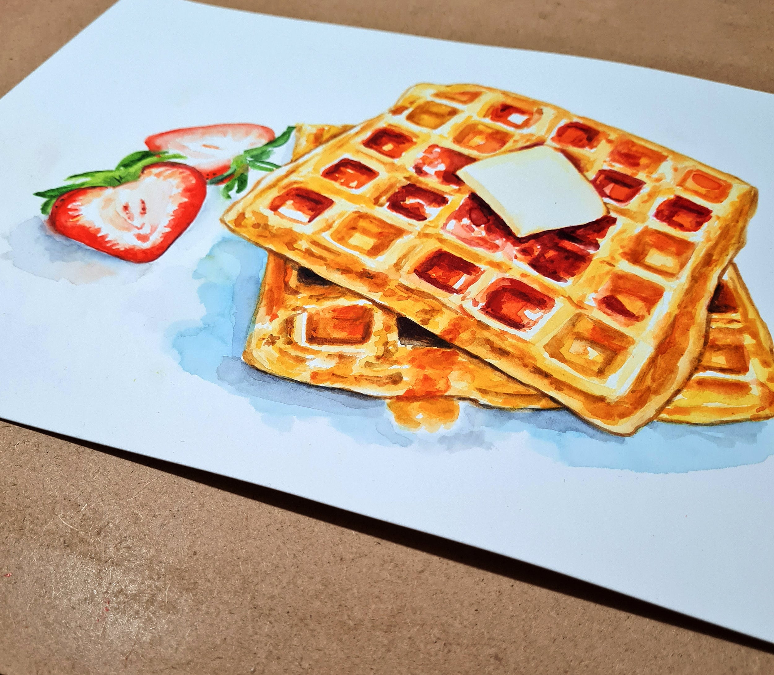 Waffle Watercolor Painting Print - Etsy
