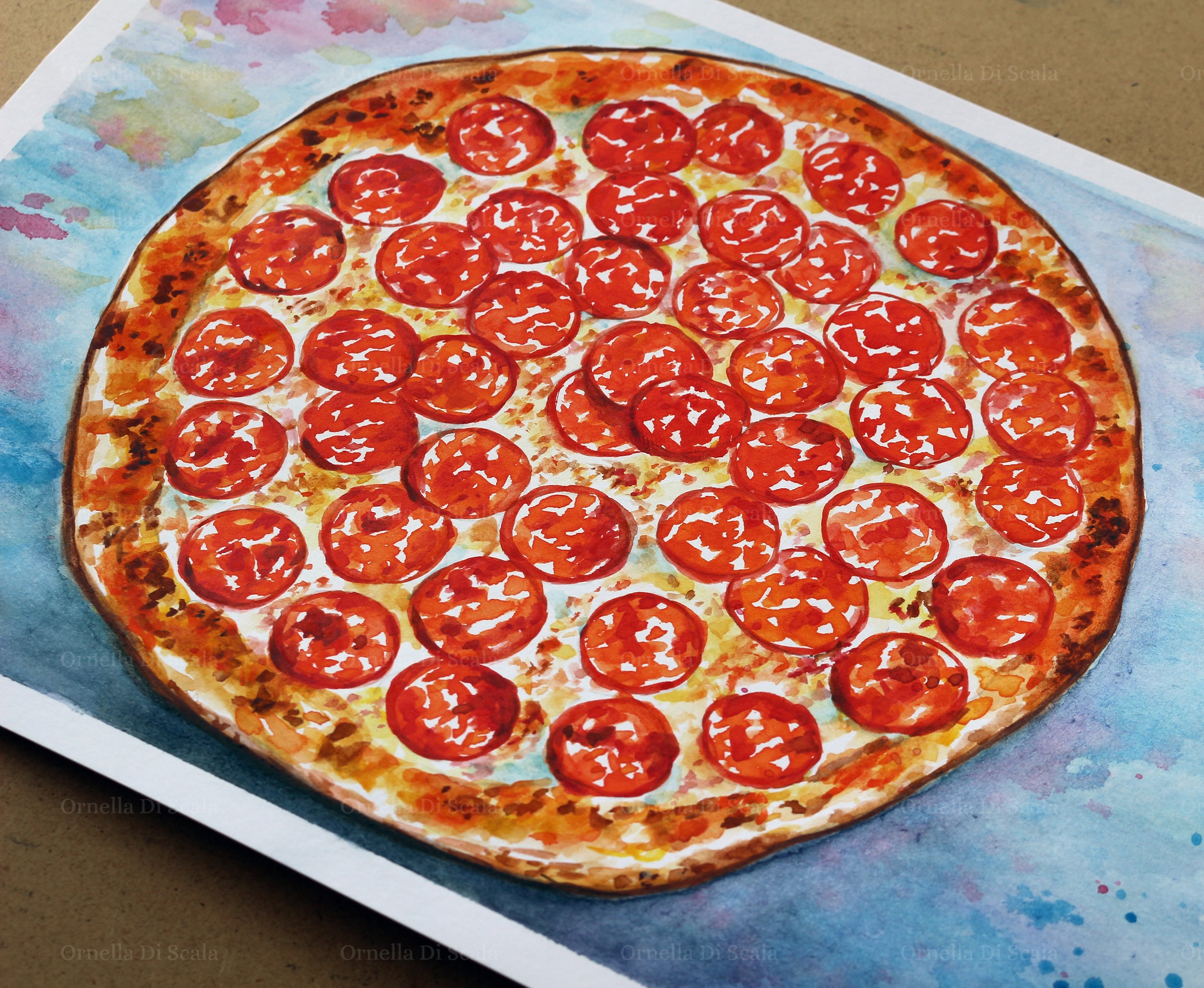 Pepperoni Pizza Watercolor Painting Original Artwork - Etsy