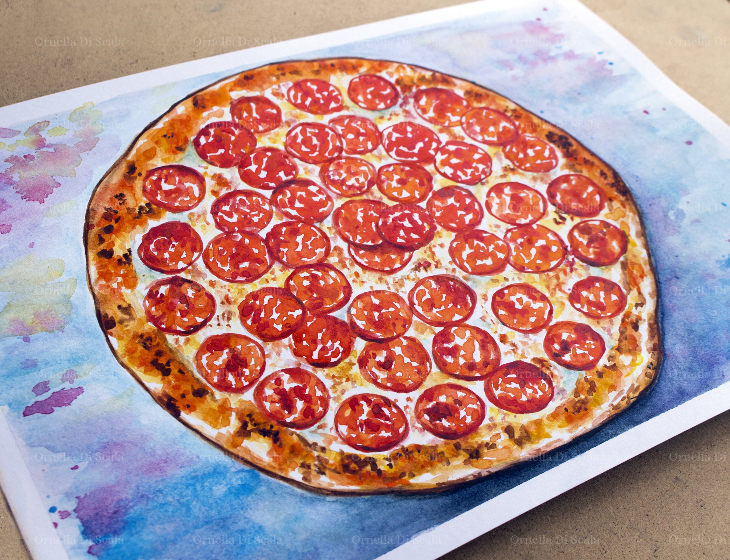 Pepperoni Pizza Watercolor Painting Original Artwork - Etsy