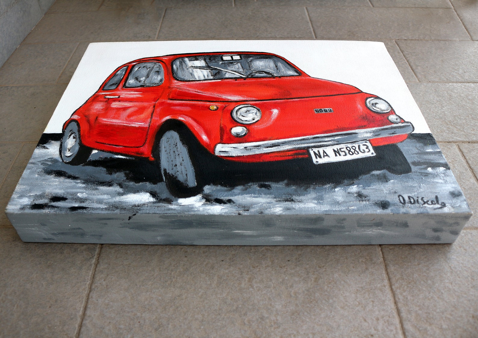 Fiat 500 rossa dipinta a mano acrilico su tela - Etsy Italia