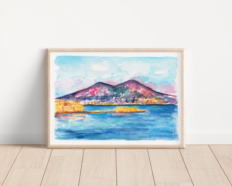 Naples Vesuvius Modern Watercolor Painting Original Artwork - Etsy