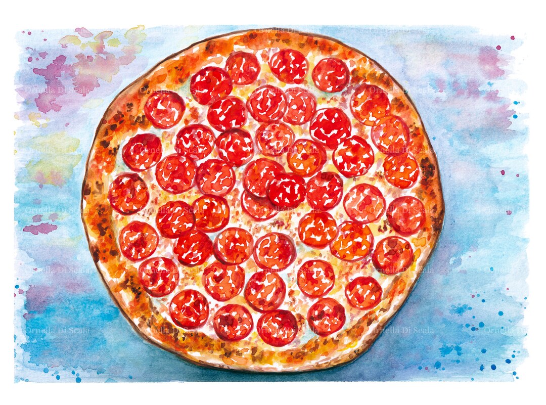 Pepperoni Pizza Watercolor Painting Print - Etsy