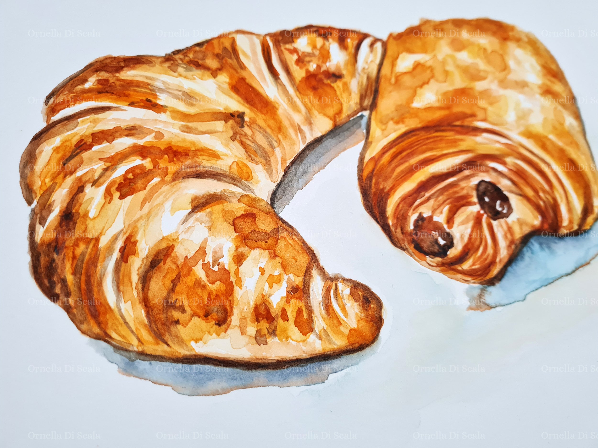 Print Croissant Pain Au Chocolat Watercolor Painting - Etsy