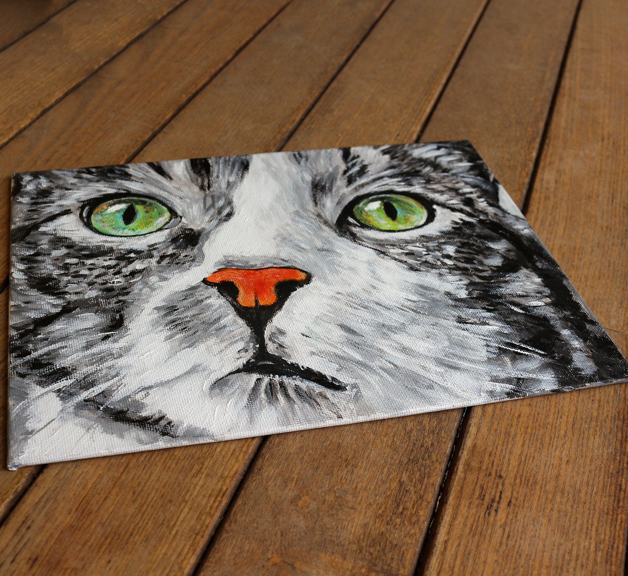 Tabby cat painting acrylic on canvas board original artwork | Etsy