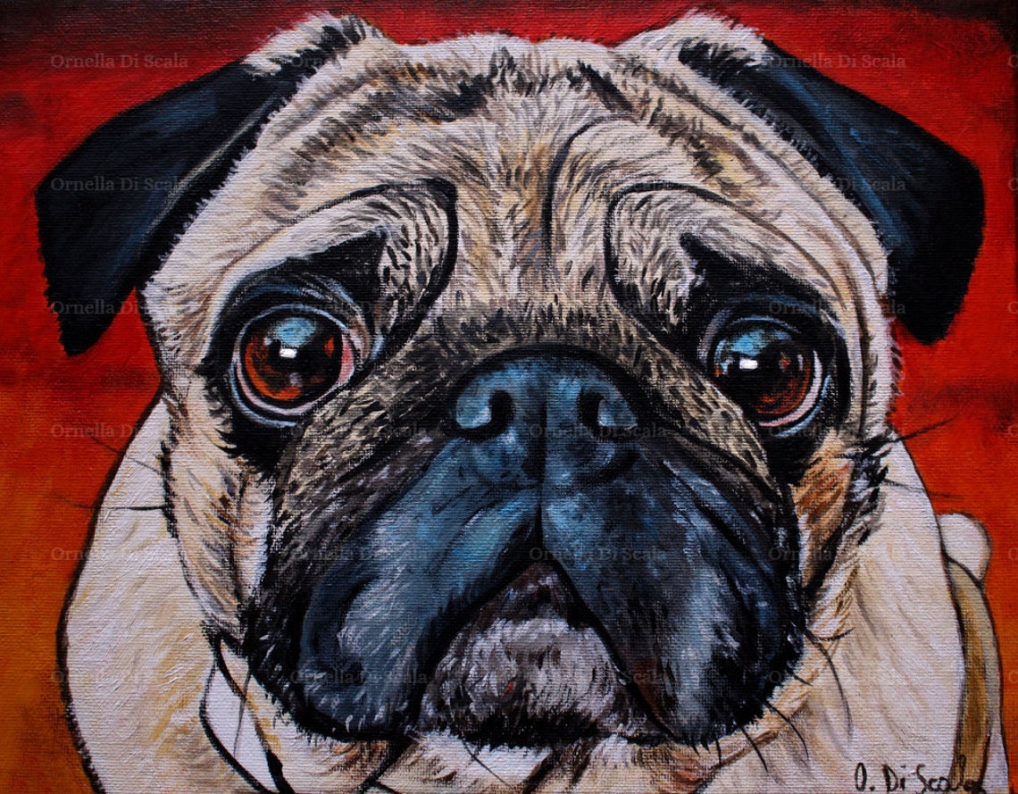Pug Painting Portrait Acrylic Original Artwork - Etsy